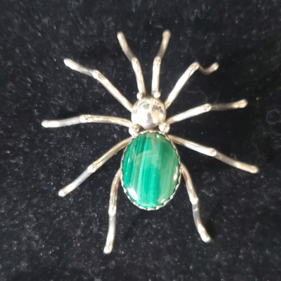 Source Unknown | Jewelry | Malachite Sterling Silver Spider Pin | Poshmark